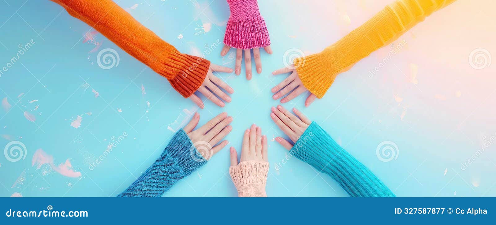 Five Hands Reaching Out in a Circle, Symbolizing Unity and ...