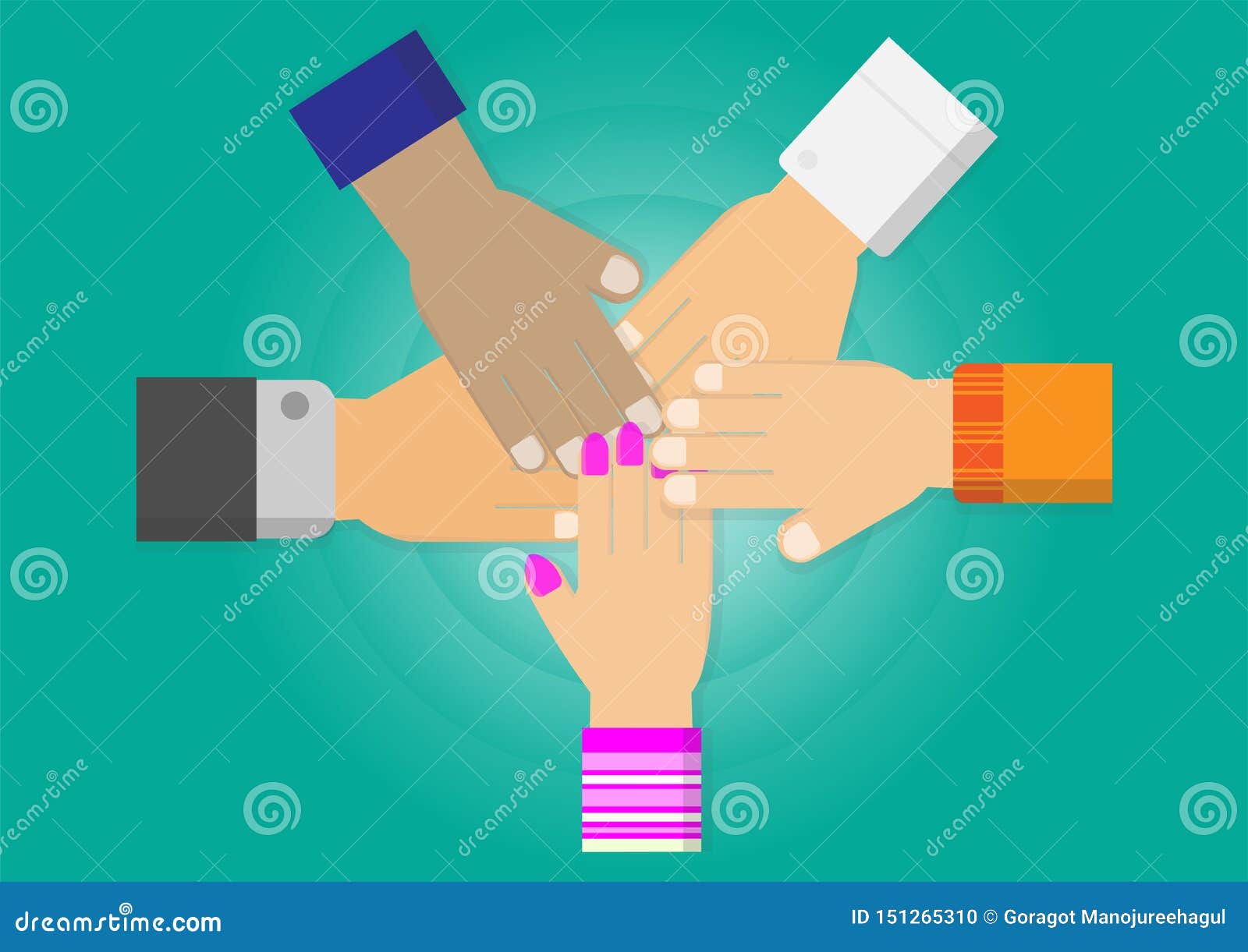 Five Hands Group Arms Many Hands Connecting Open Palms People Putting ...
