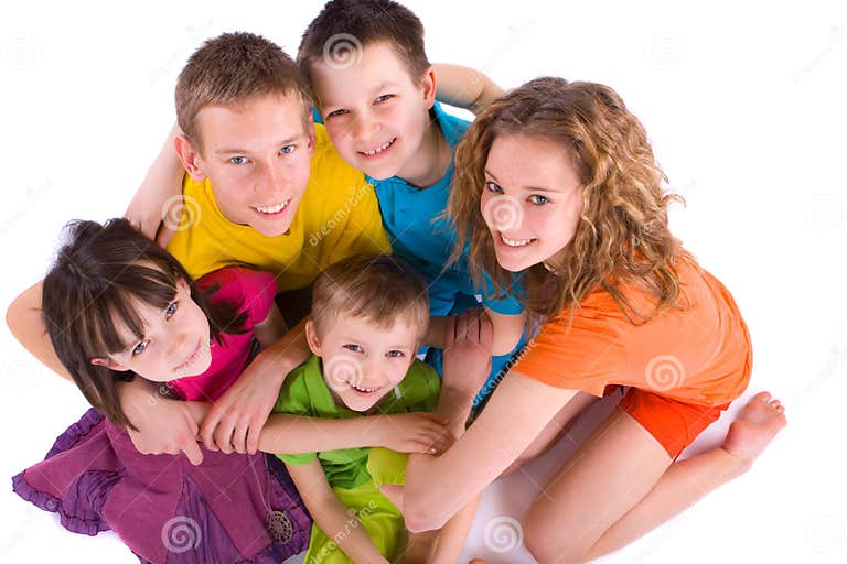 Five happy children stock image. Image of cheerful, smile - 5329063