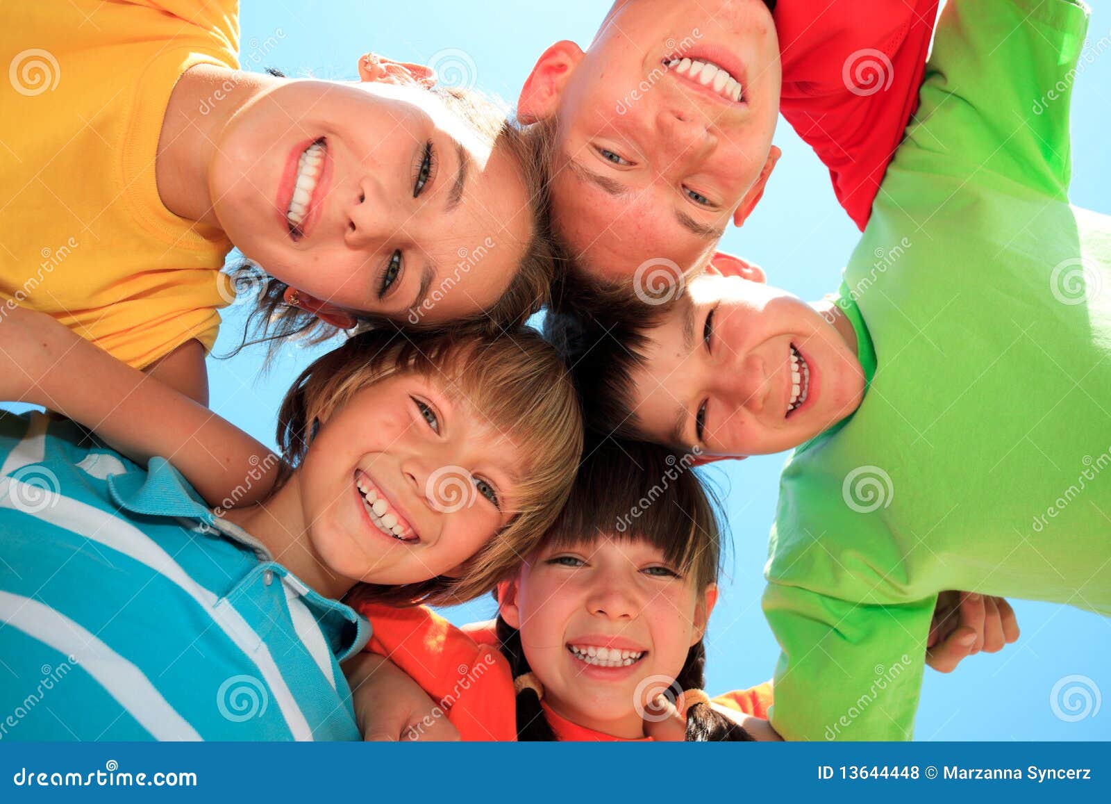 Five happy kids in circle stock photo. Image of green - 13644448