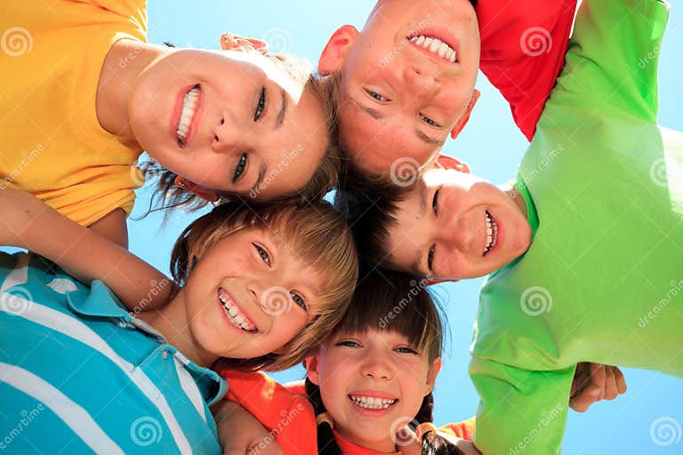 Five happy kids in circle stock photo. Image of green - 13644448
