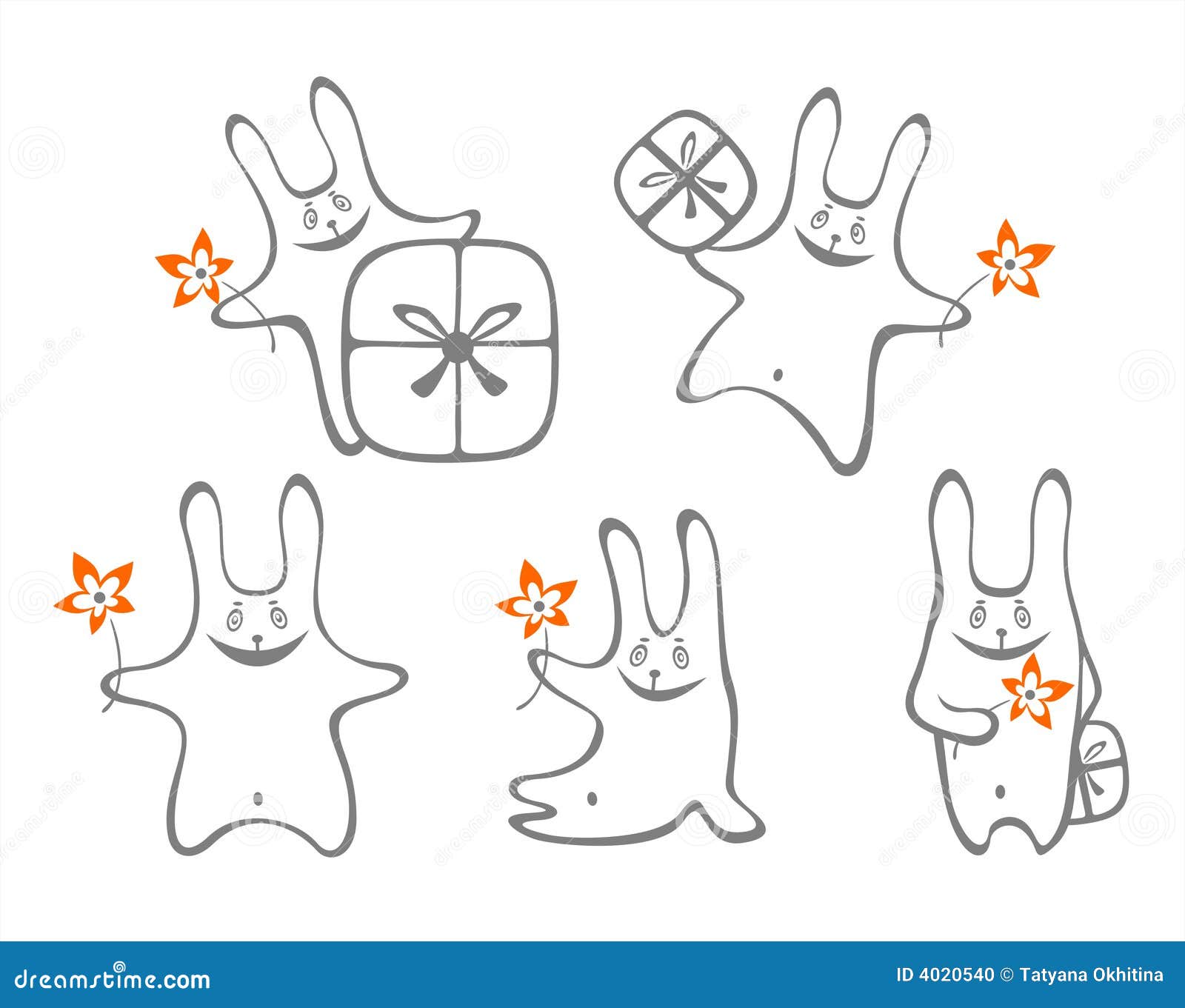 Five happy rabbits stock vector. Illustration of clip - 4020540