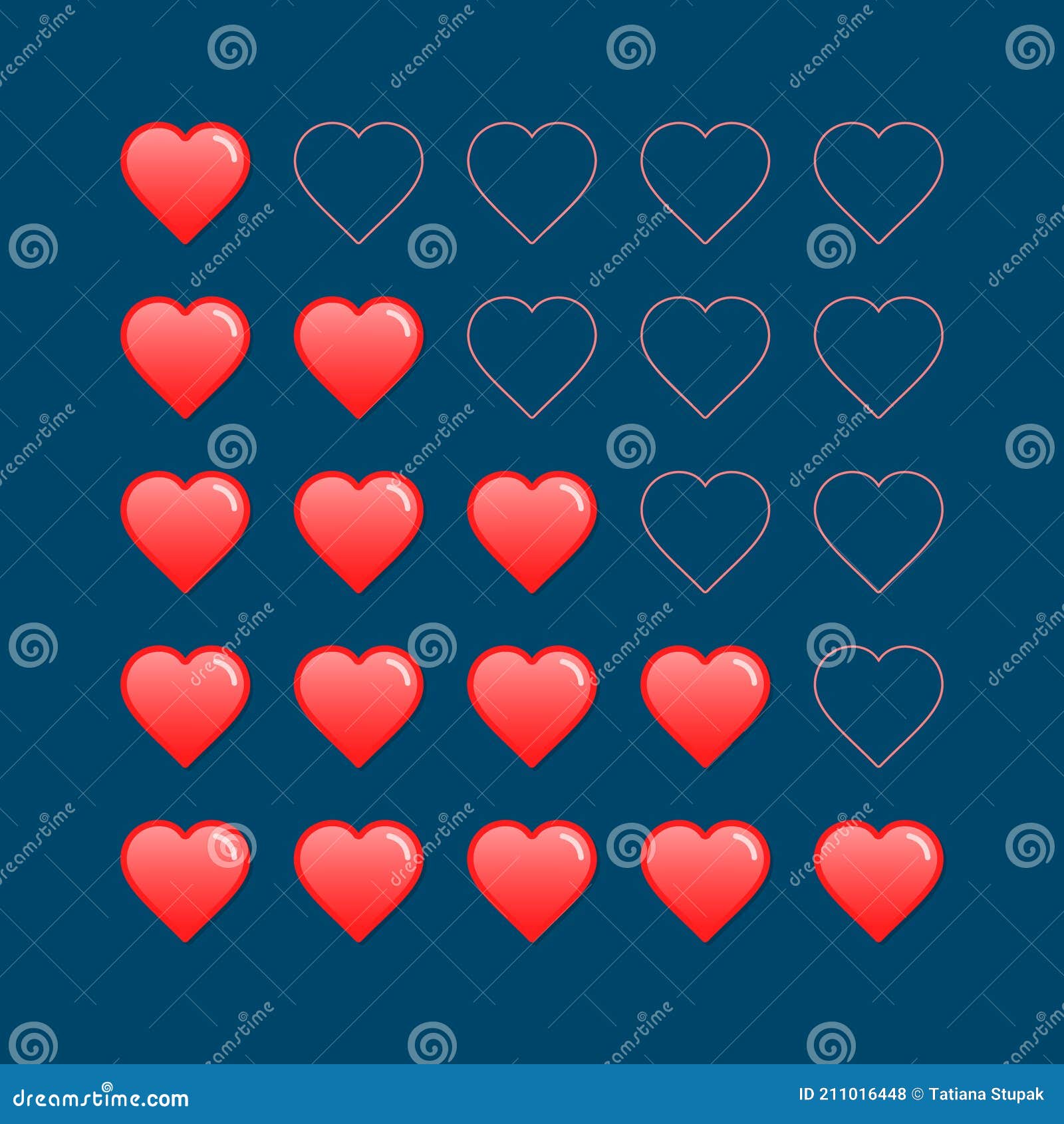 Five Heart Rating Illustration. Vector Customer Review, Rating, Quality ...