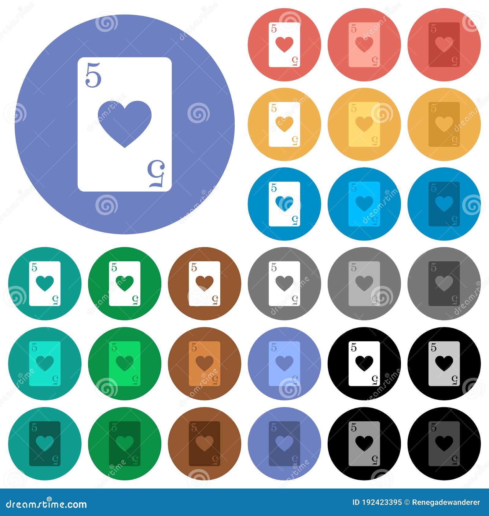 Five of Hearts Card Round Flat Multi Colored Icons Stock Vector ...