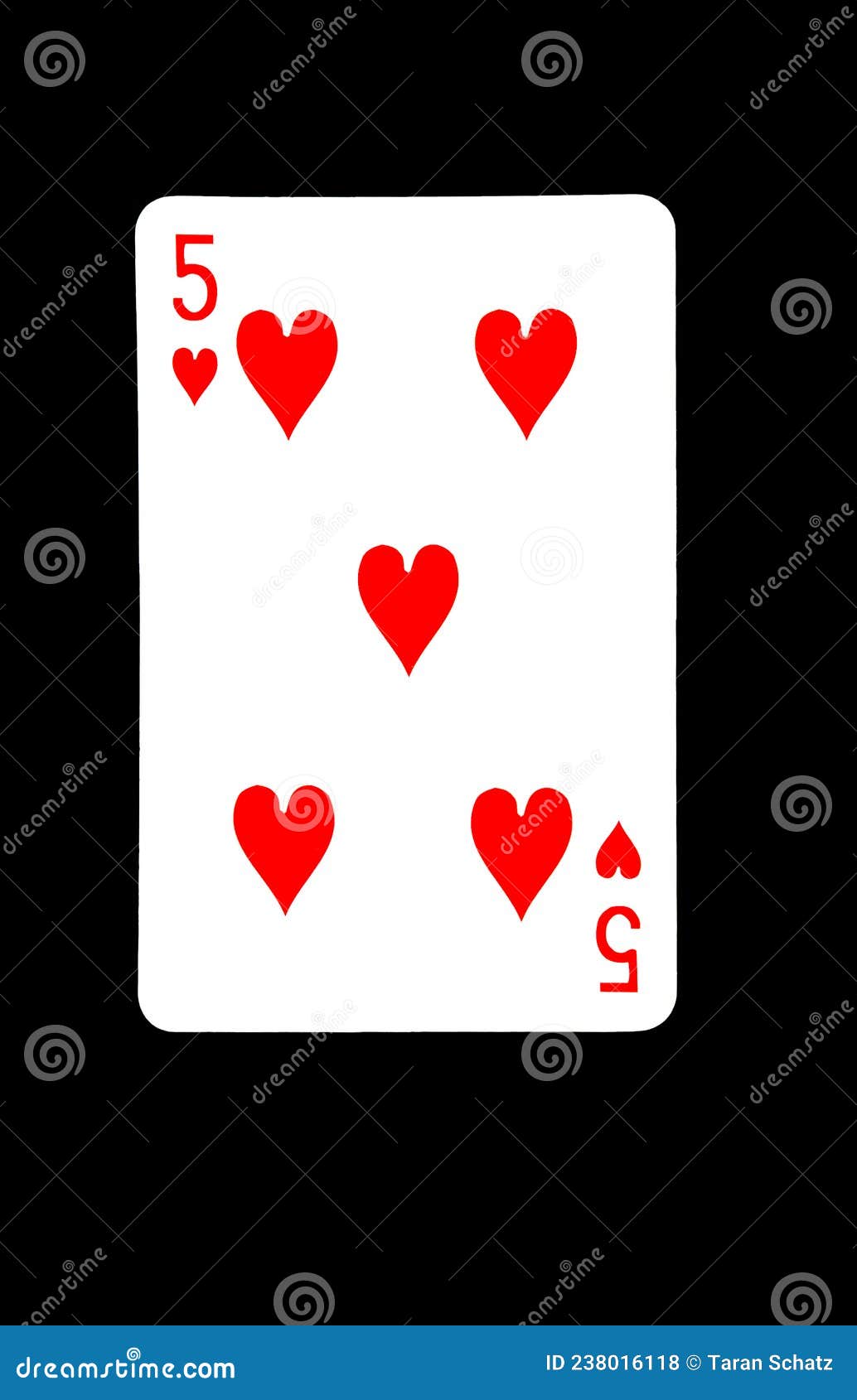 Five of Hearts Playing Card on Black Background Stock Illustration ...
