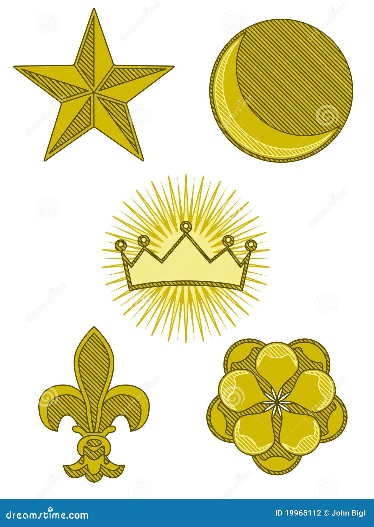 Five heraldry symbols stock vector. Illustration of moon - 19965112