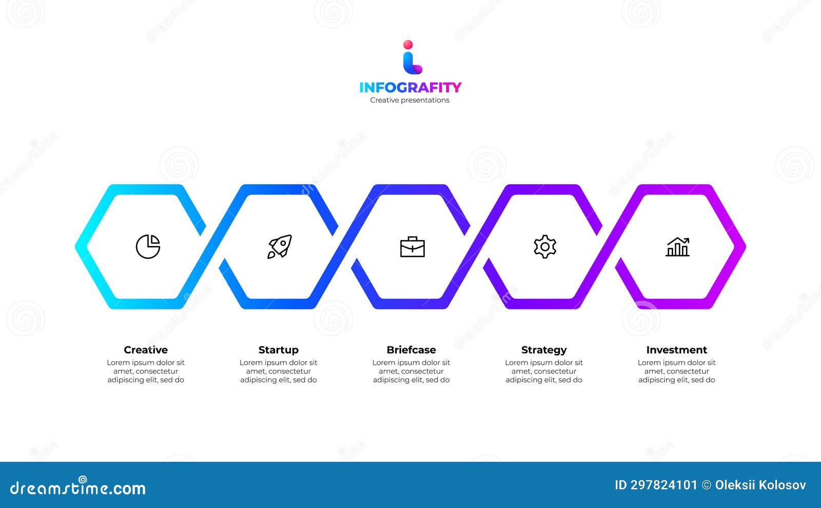 Five Hexagons for Business Presentation. Process Visualization or ...