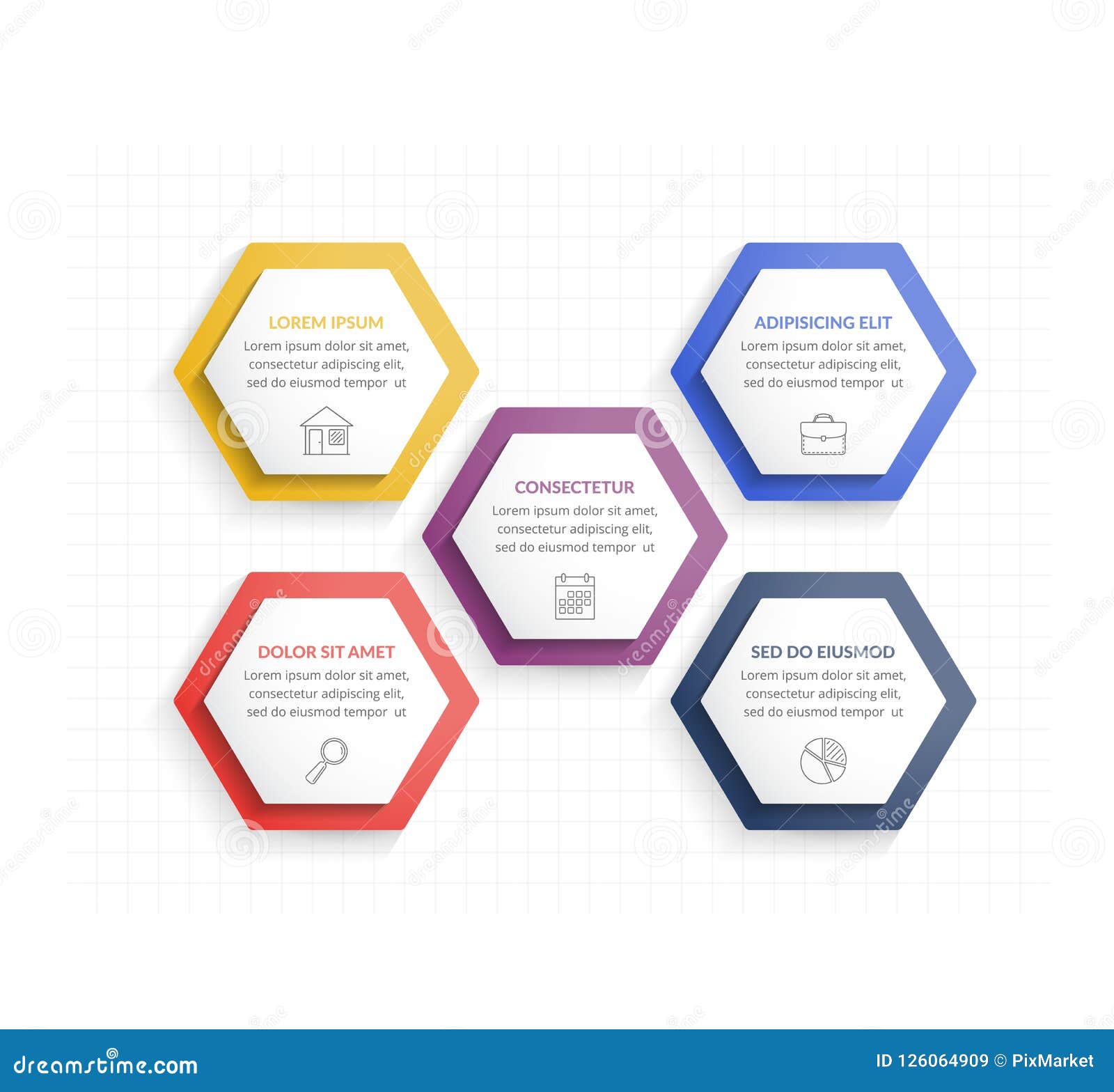 Five Hexagons stock vector. Illustration of hexagons - 126064909 Five Hexagons stock vector. Illustration of hexagons - 126064909