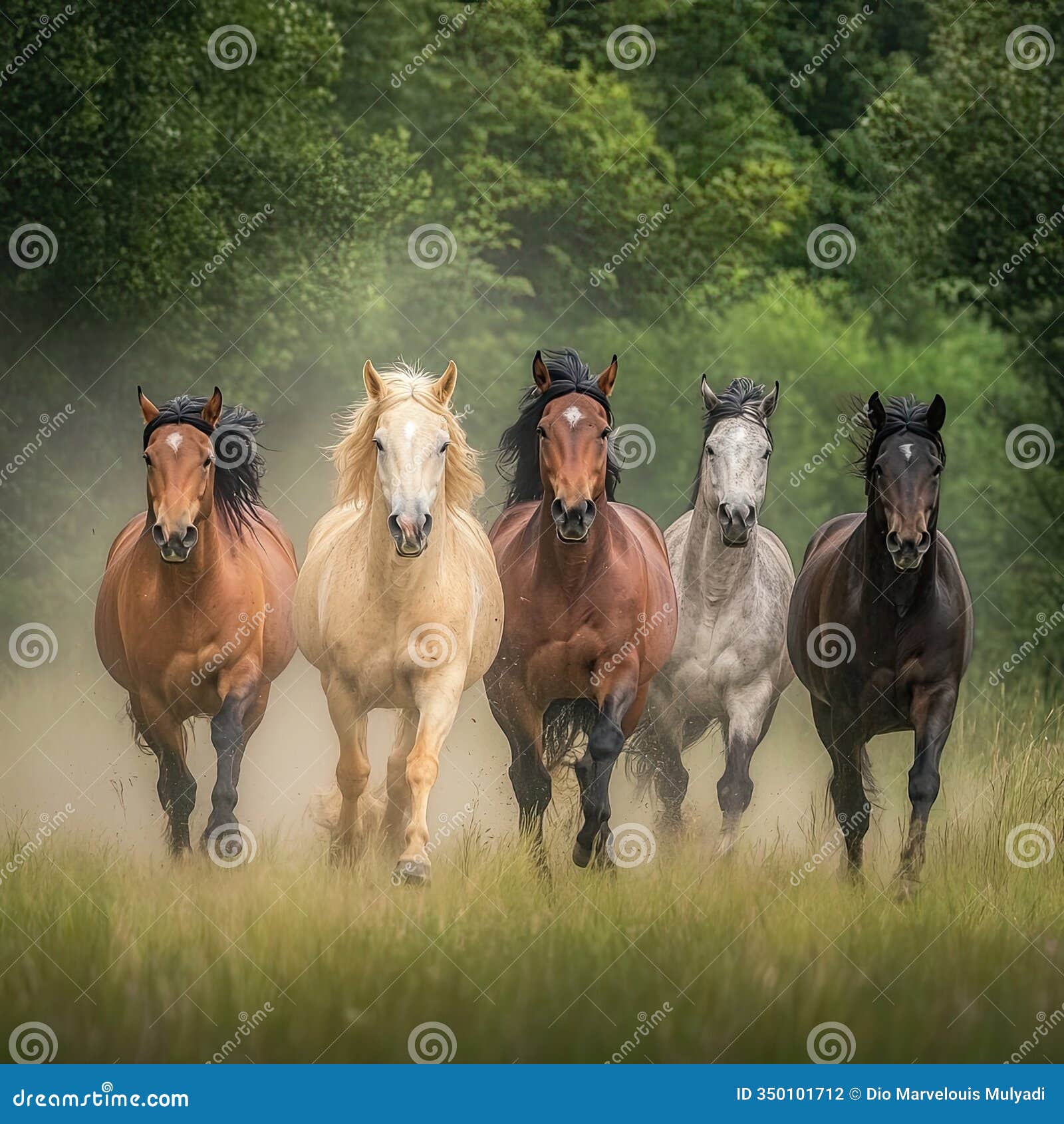 Five Horses Running in a Field Stock Illustration - Illustration of ...