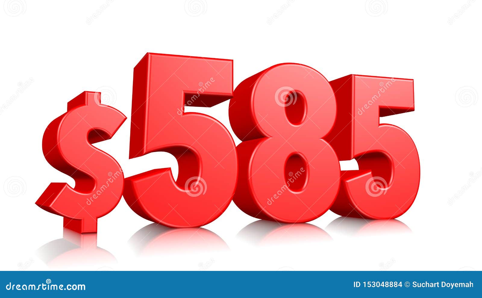 585$ Five Hundred and Eighty Five Price Symbol. Red Text Number 3d ...