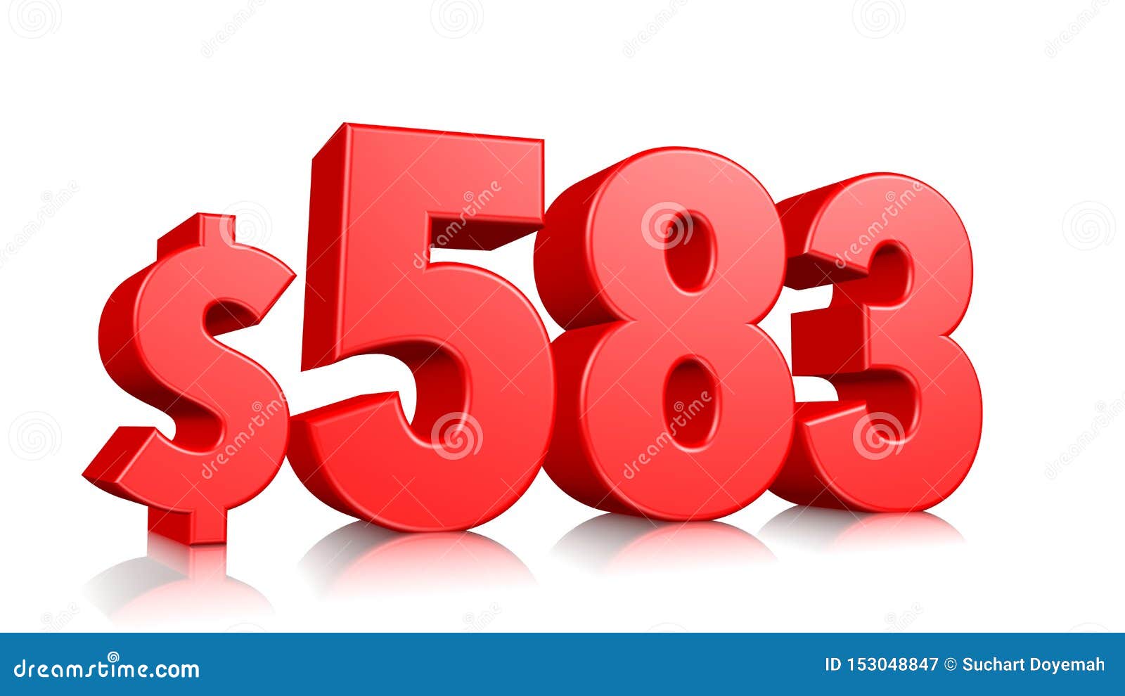 583$ Five Hundred and Eighty Three Price Symbol. Red Text Number 3d ...
