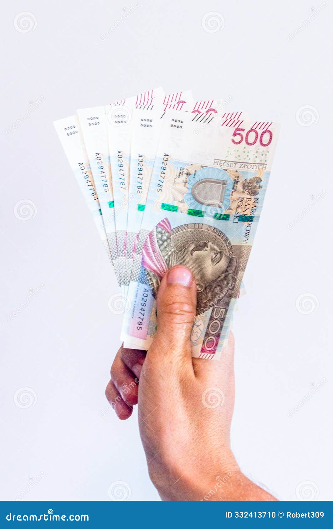 5 Five Hundred Polish Note in the Hand. Bills with Jan III Sobieski ...