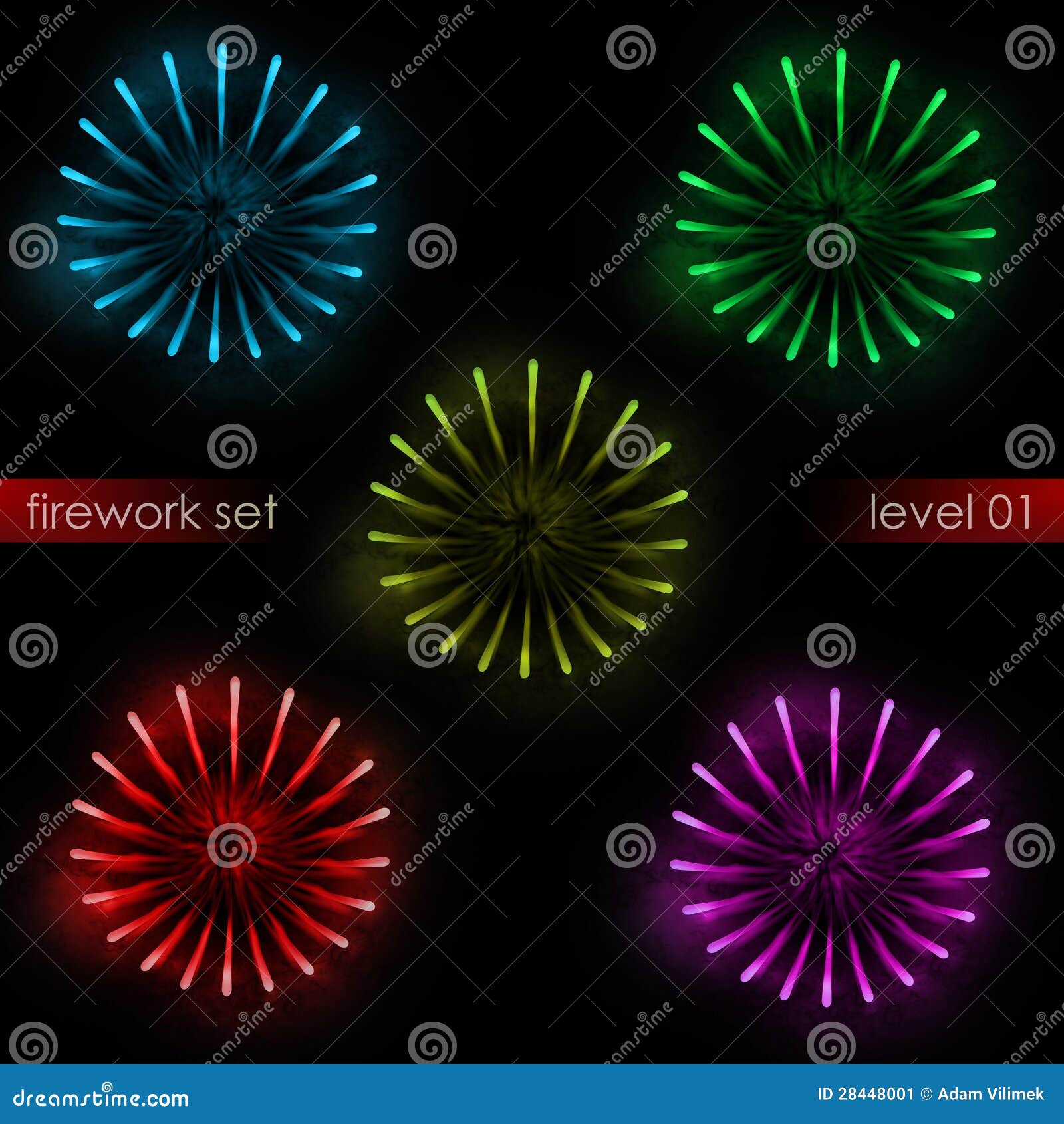 Five Isolated Colorful Explosions Splash Firework Set Stock ...