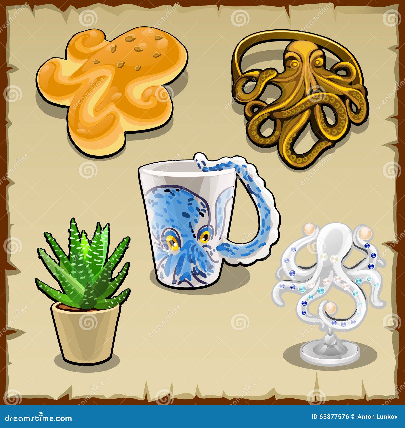 Five Items with the Image or Form of an Octopus Stock Vector ...