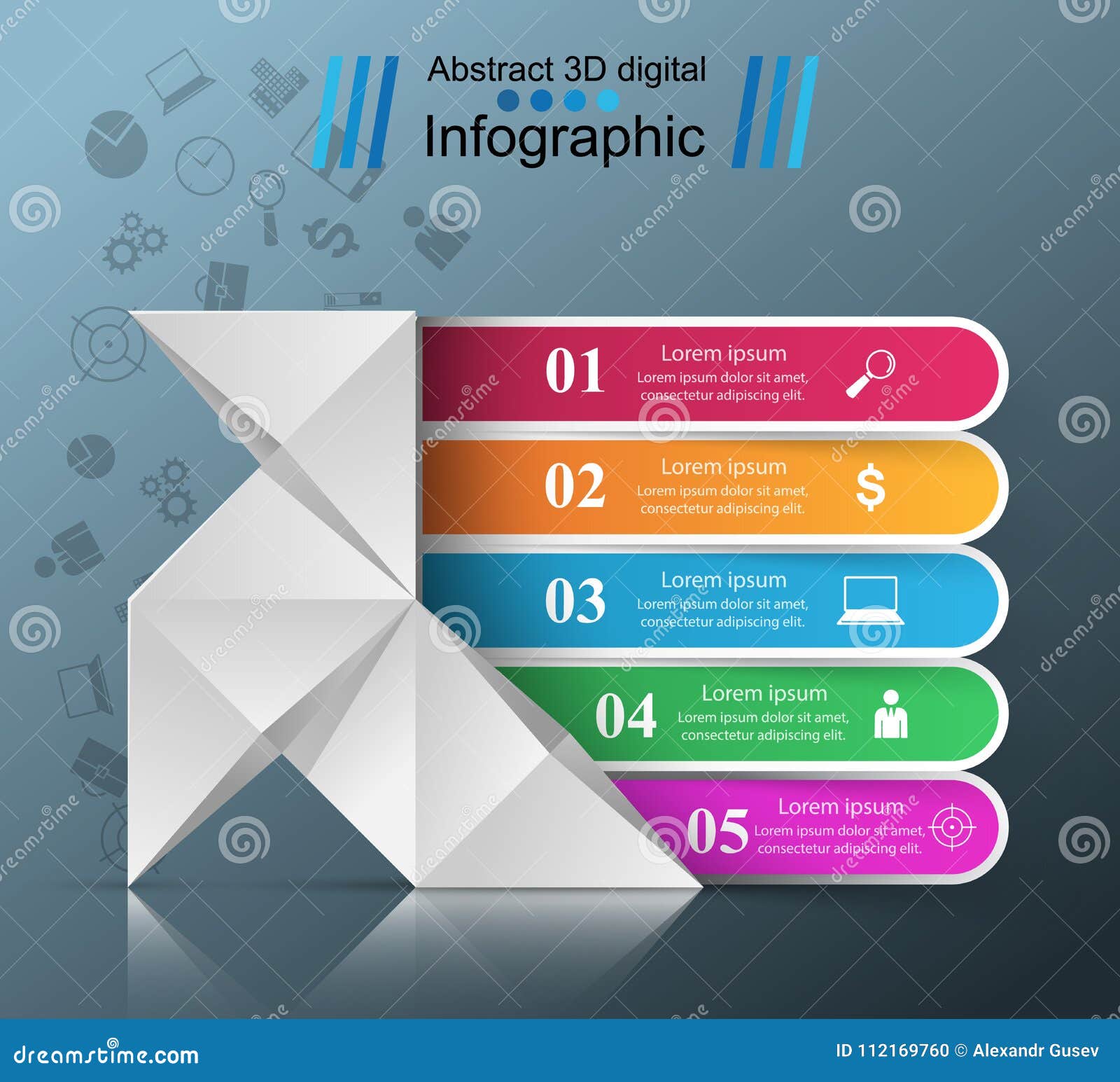 Five Items - Origami Style Infographic. Stock Vector - Illustration of ...