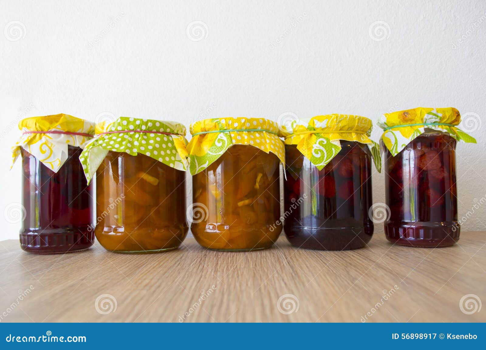 Five jars of jam stock image. Image of object, close - 56898917