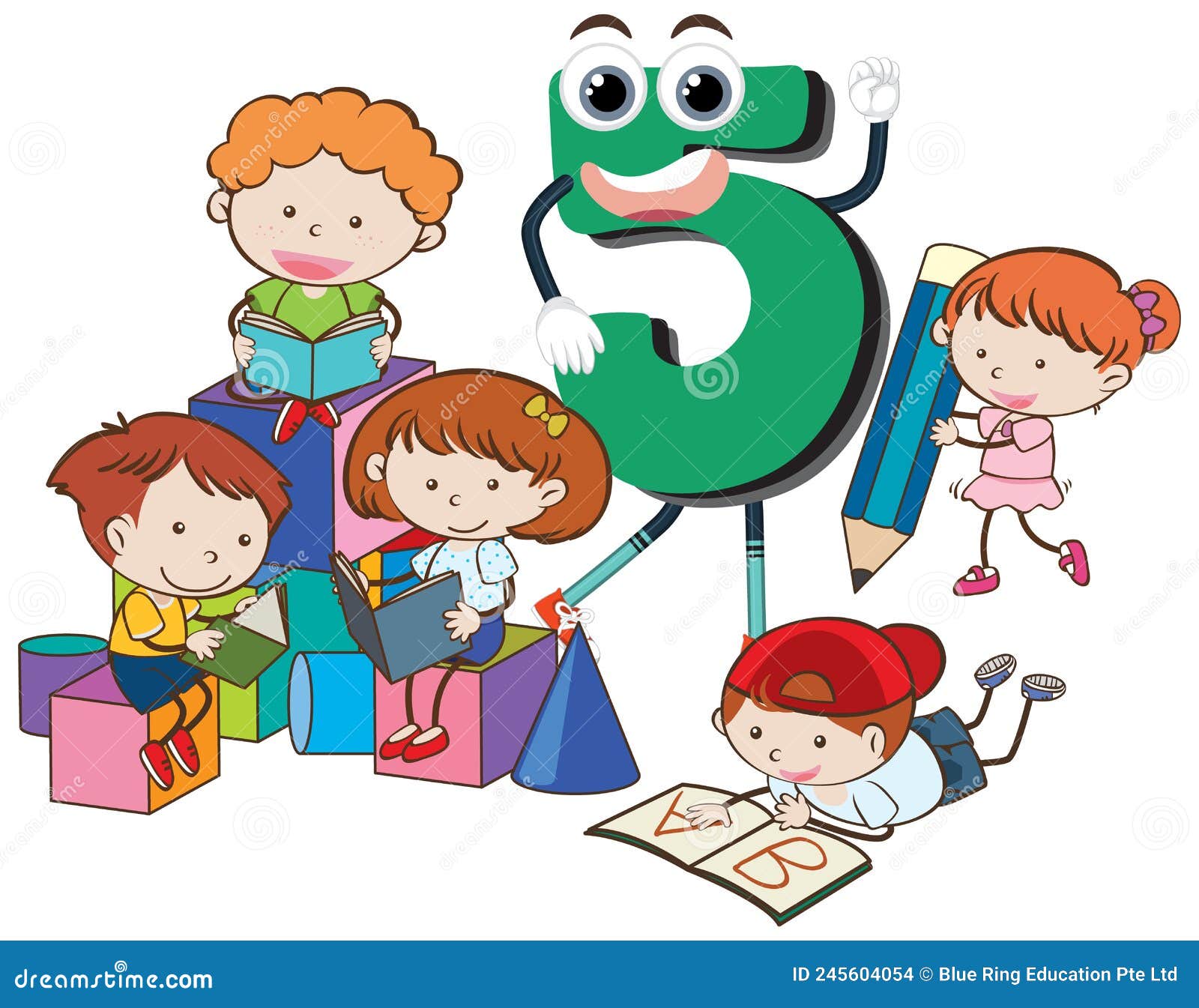 Five Kids Attached To Number Five Stock Vector - Illustration of little ...