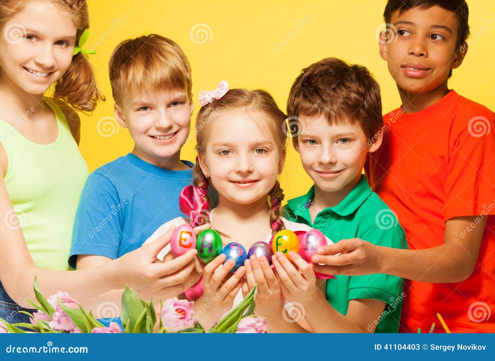 Five Kids With Happy Little Girl Pull Her Friends Royalty-Free Stock ...