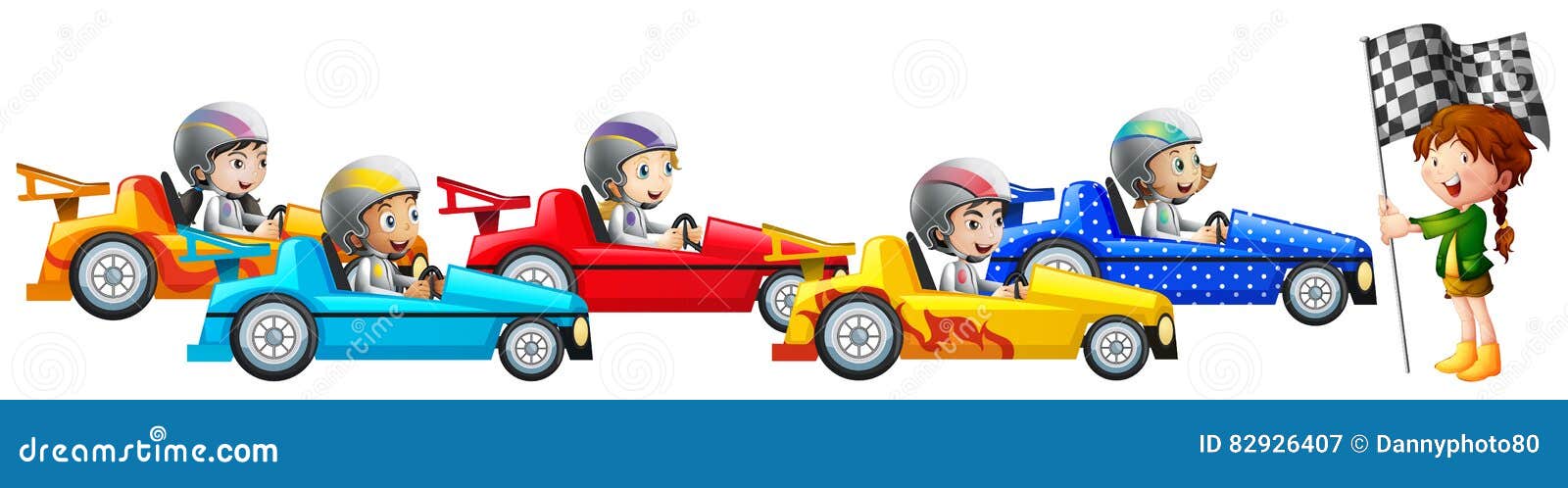 Five Kids Racing Car Together Stock Vector - Illustration of line ...