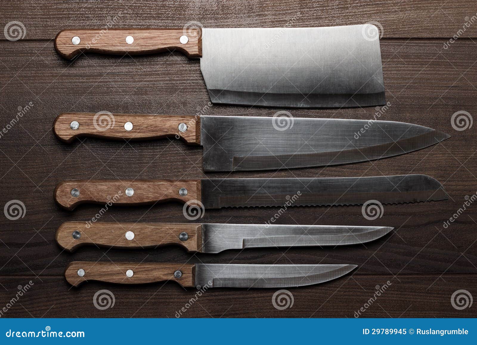 Kitchen Knifes Over Brown Wooden Table Stock Image - Image of food ...