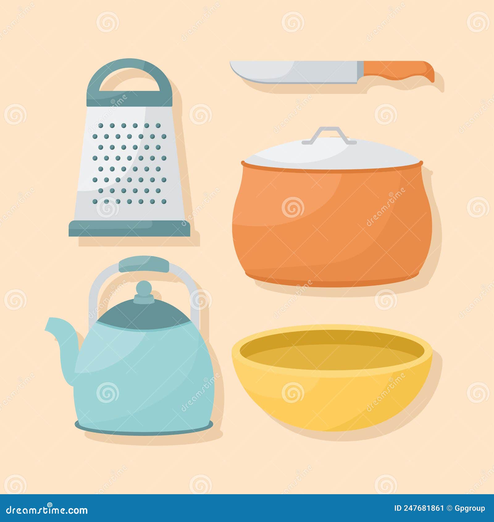 Five kitchen tools stock vector. Illustration of cookery - 247681861