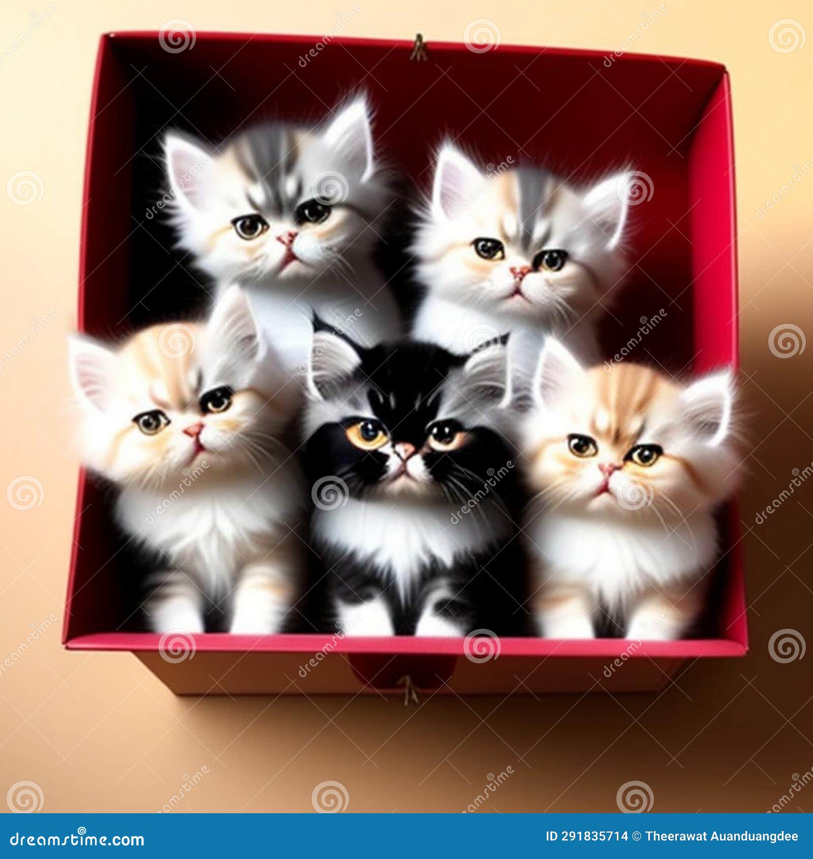 Five Kittens in a Red Box,generated Illustration with AI Stock ...