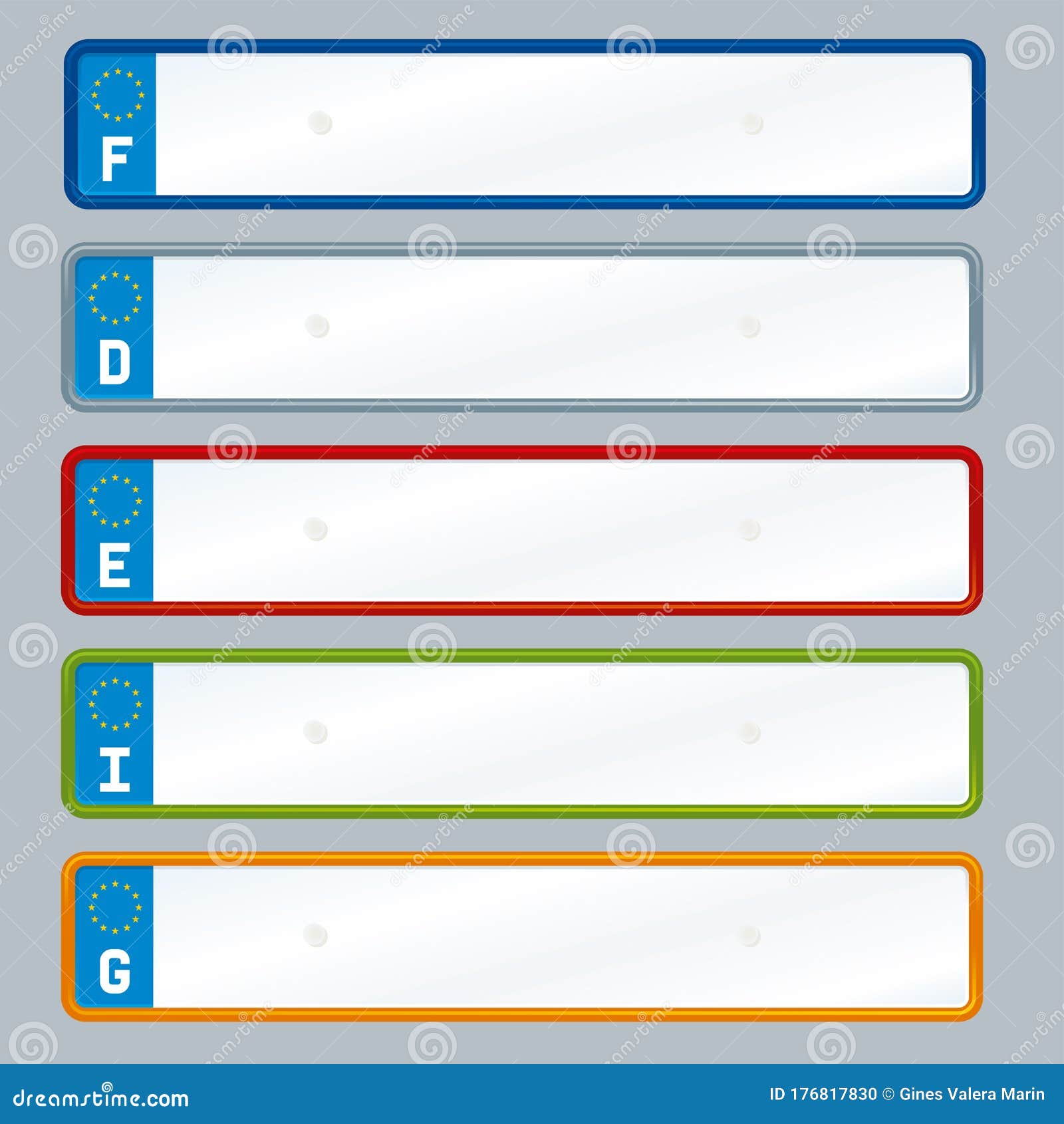 Five License Plates in Different Colors. Isolated Stock Illustration ...