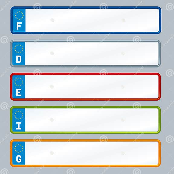Five License Plates in Different Colors. Isolated Stock Illustration ...