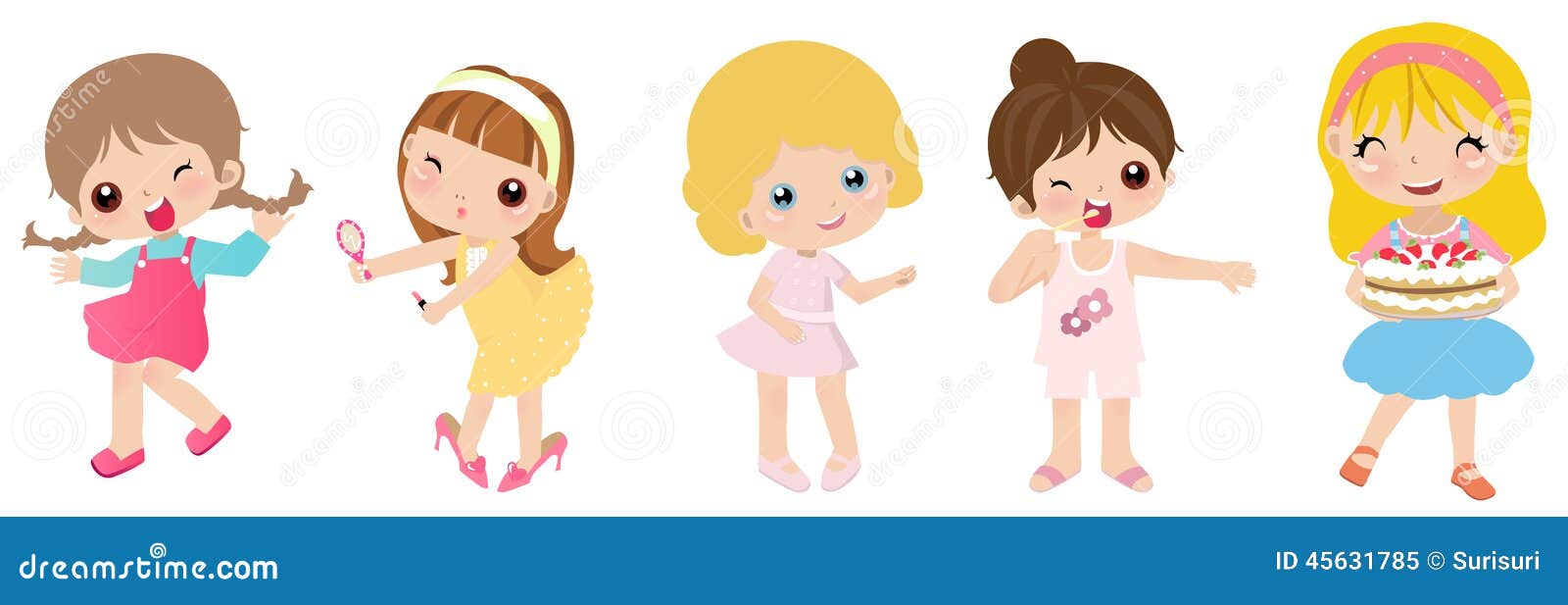 Five little girls stock vector. Illustration of cartoon - 45631785