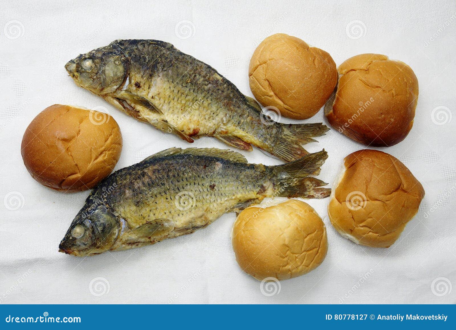 Five Loaves, and the Two Fishes. Stock Image - Image of gospel, matthew ...