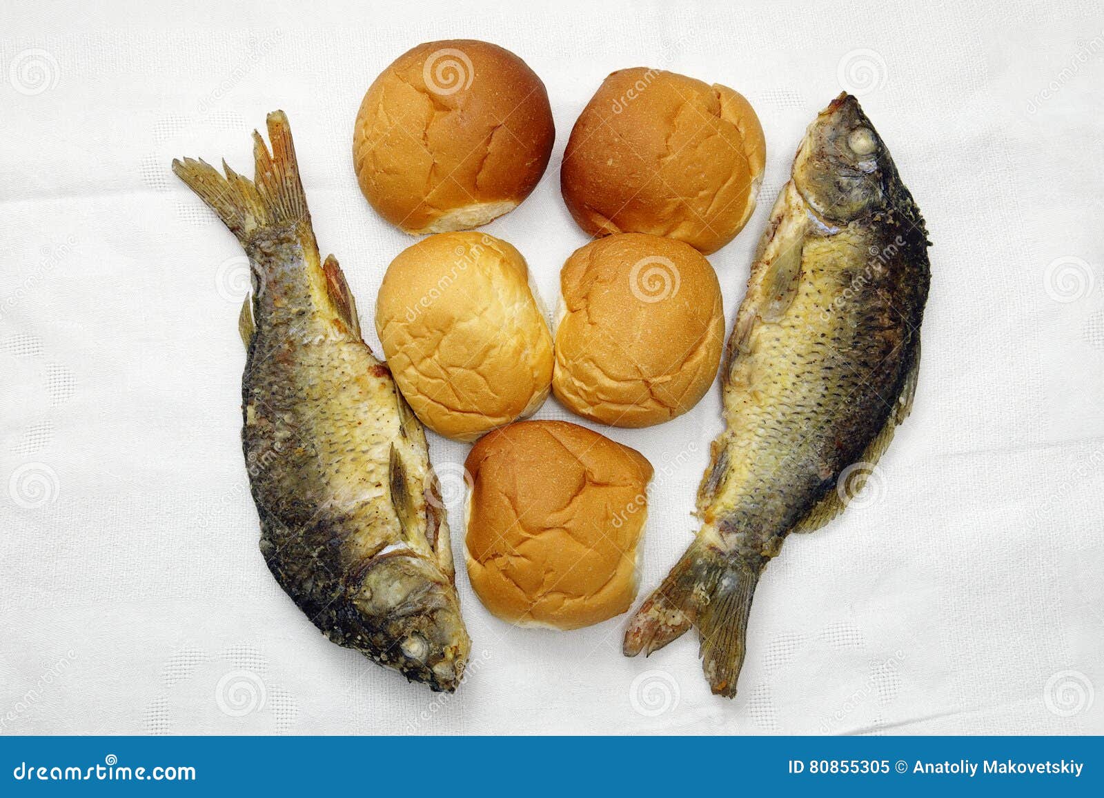 Five Loaves, and the Two Fishes. Stock Image - Image of canvas, gospel ...