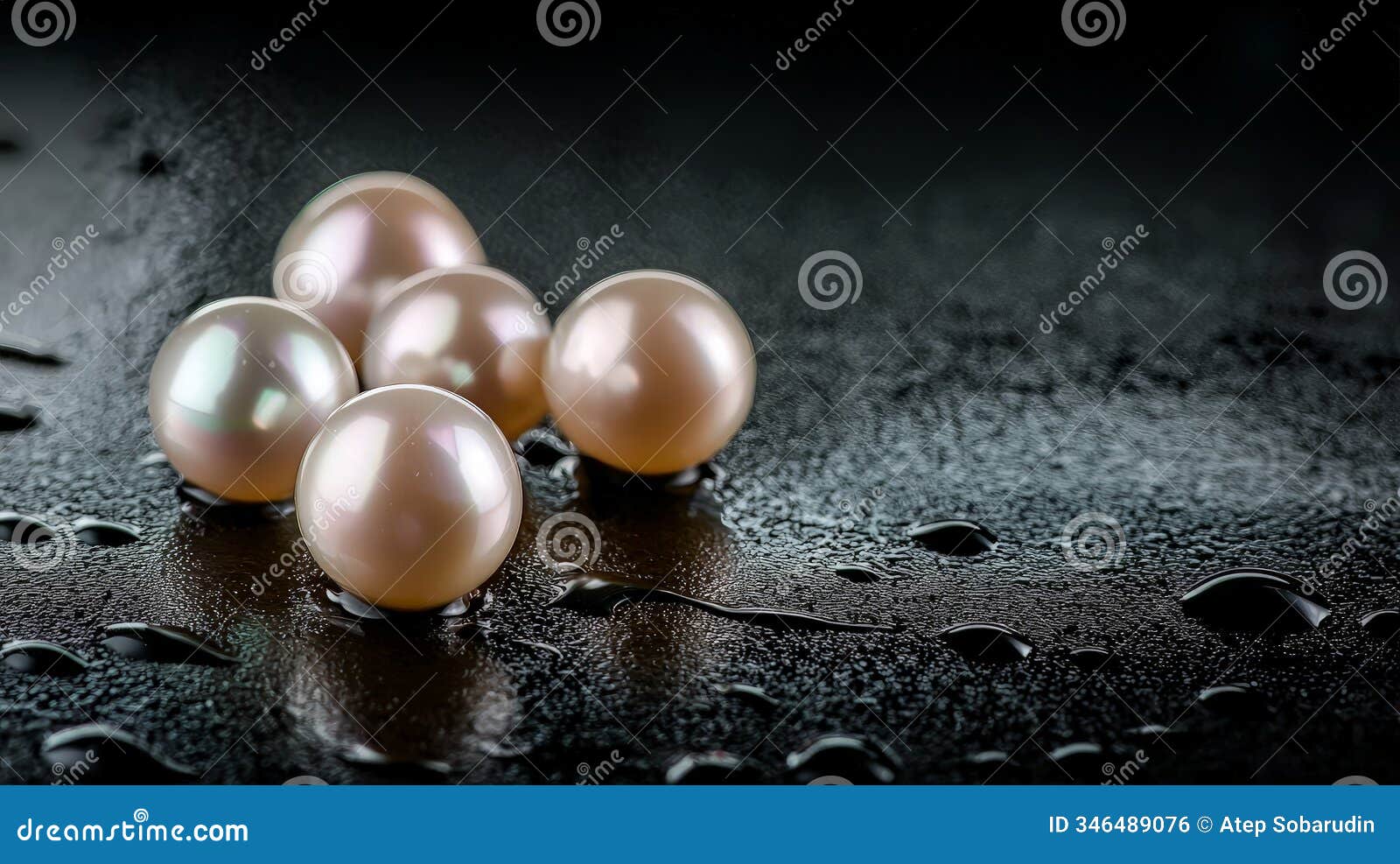Five Lustrous Pearls on a Dark, Wet Surface Stock Photo - Image of ...