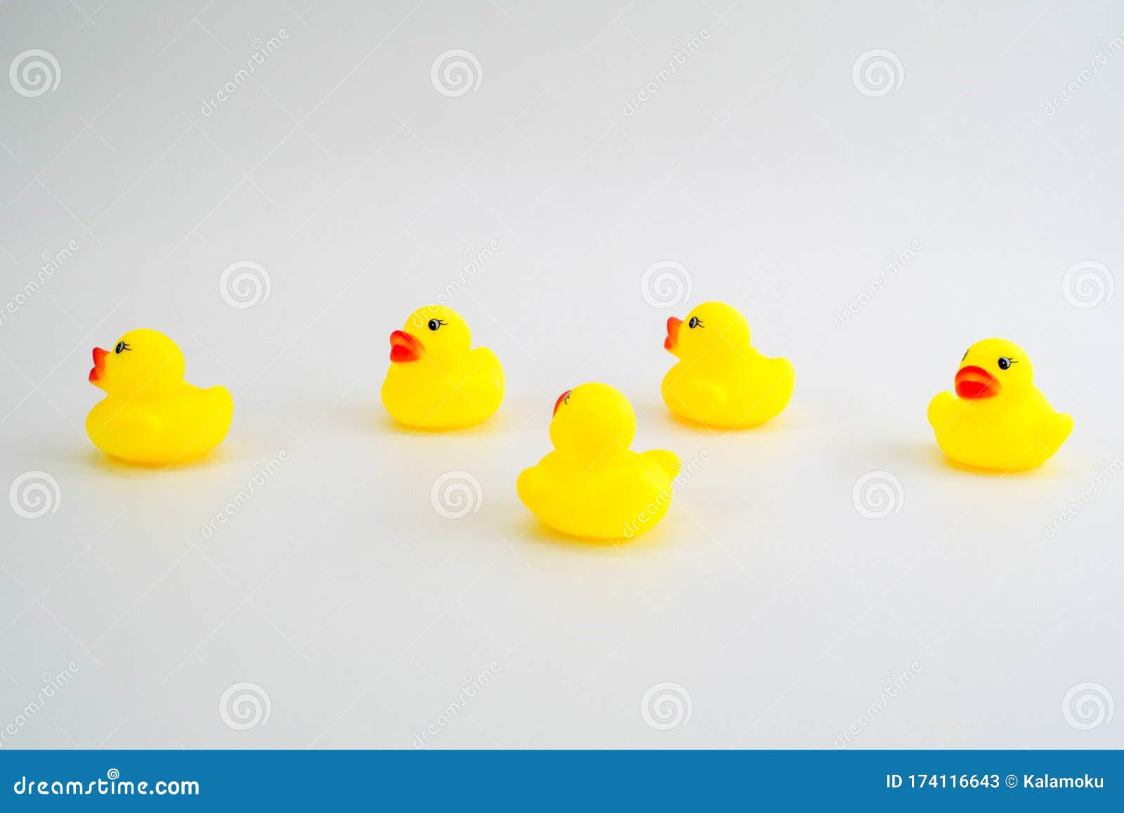 Five Mini Yellow Rubber Ducks in a Random Placed Group. Getting Stock ...