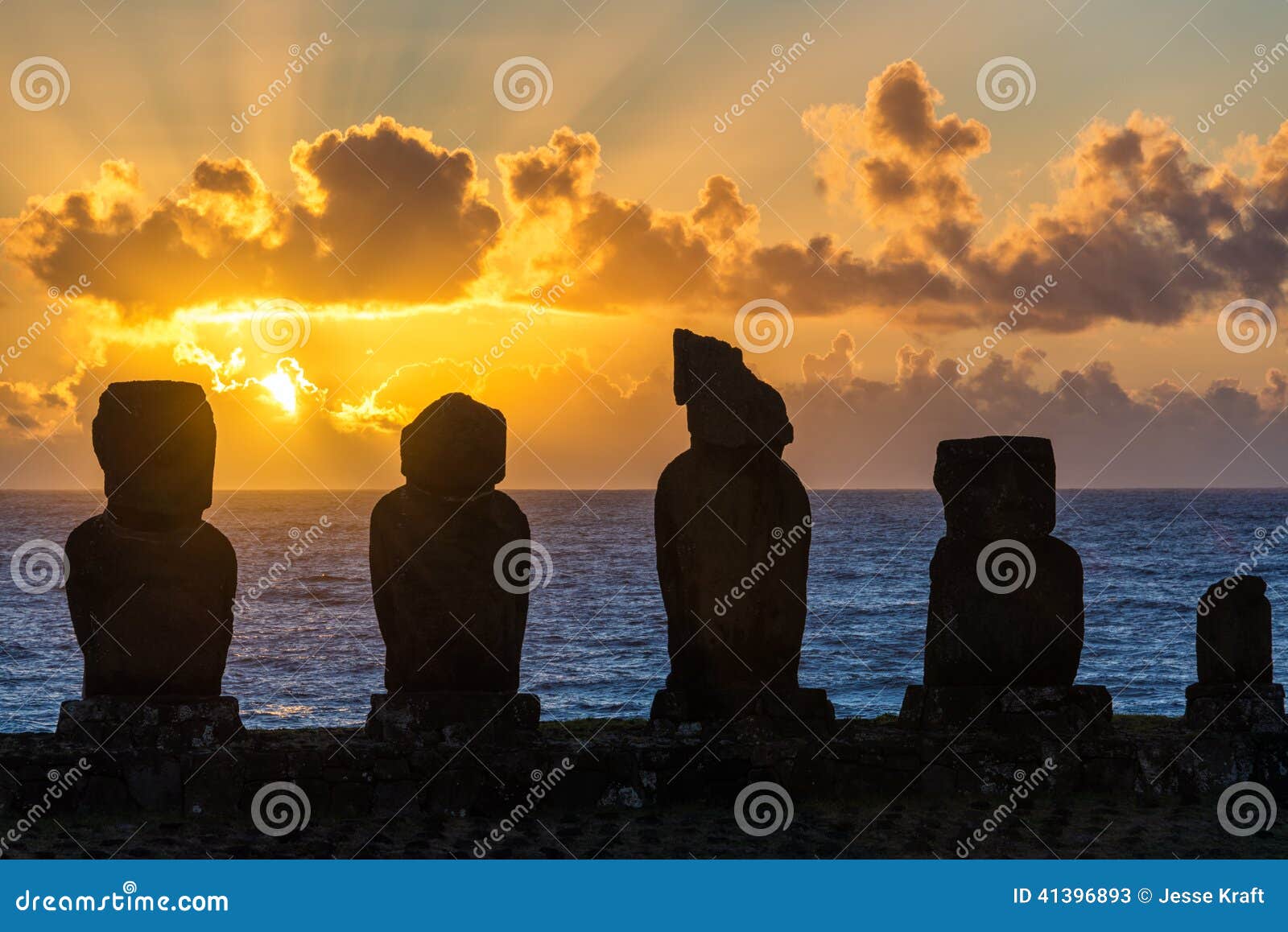 Five Moai at Sunset stock image. Image of rapa, heritage - 41396893