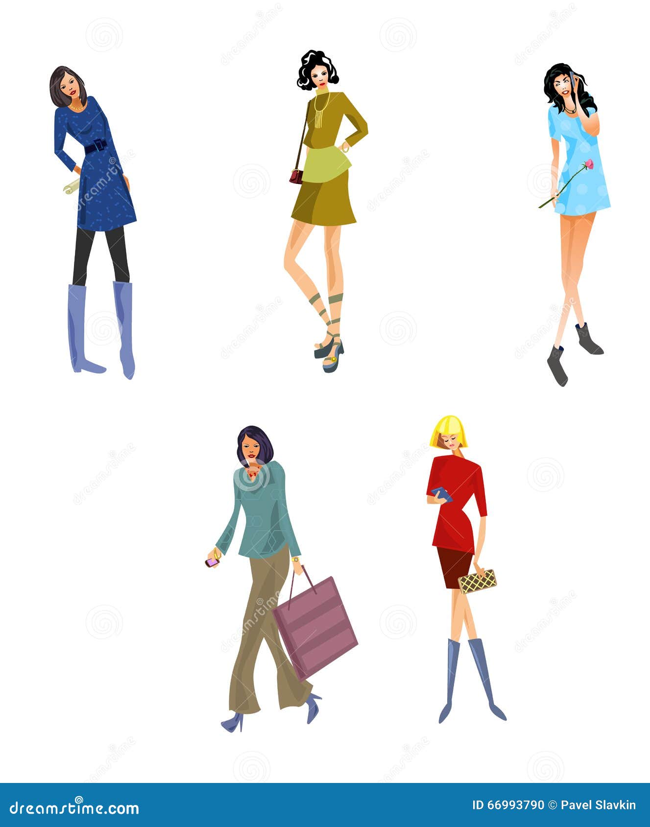 Five modern girls stock vector. Illustration of lifestyle - 66993790