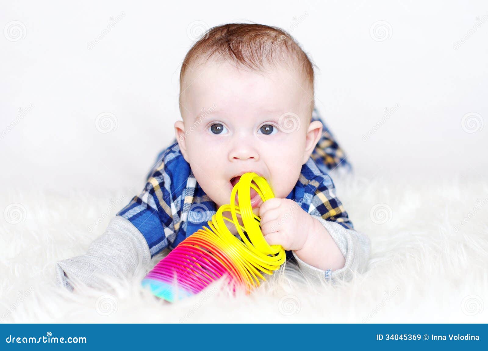 Five-months Baby Plays a Multi-colored Spring Stock Image - Image of ...