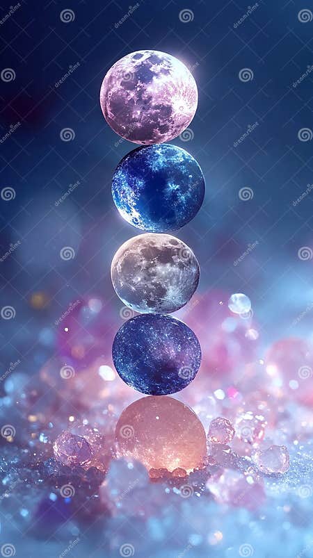 Five Moons are Stacked on Top of Each Other. Stock Illustration ...