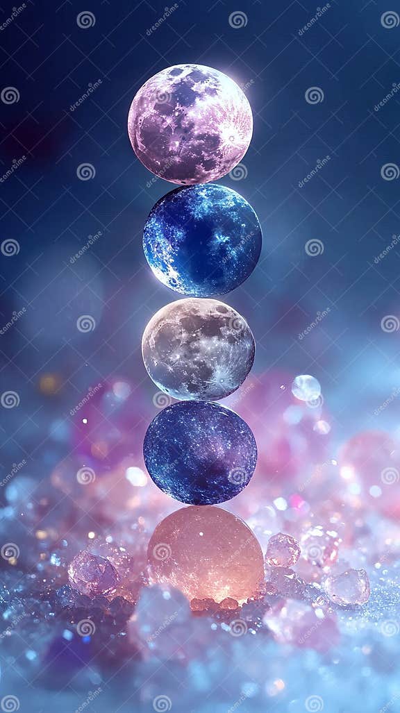 Five Moons are Stacked on Top of Each Other. Stock Illustration - Illustration of celestial ...