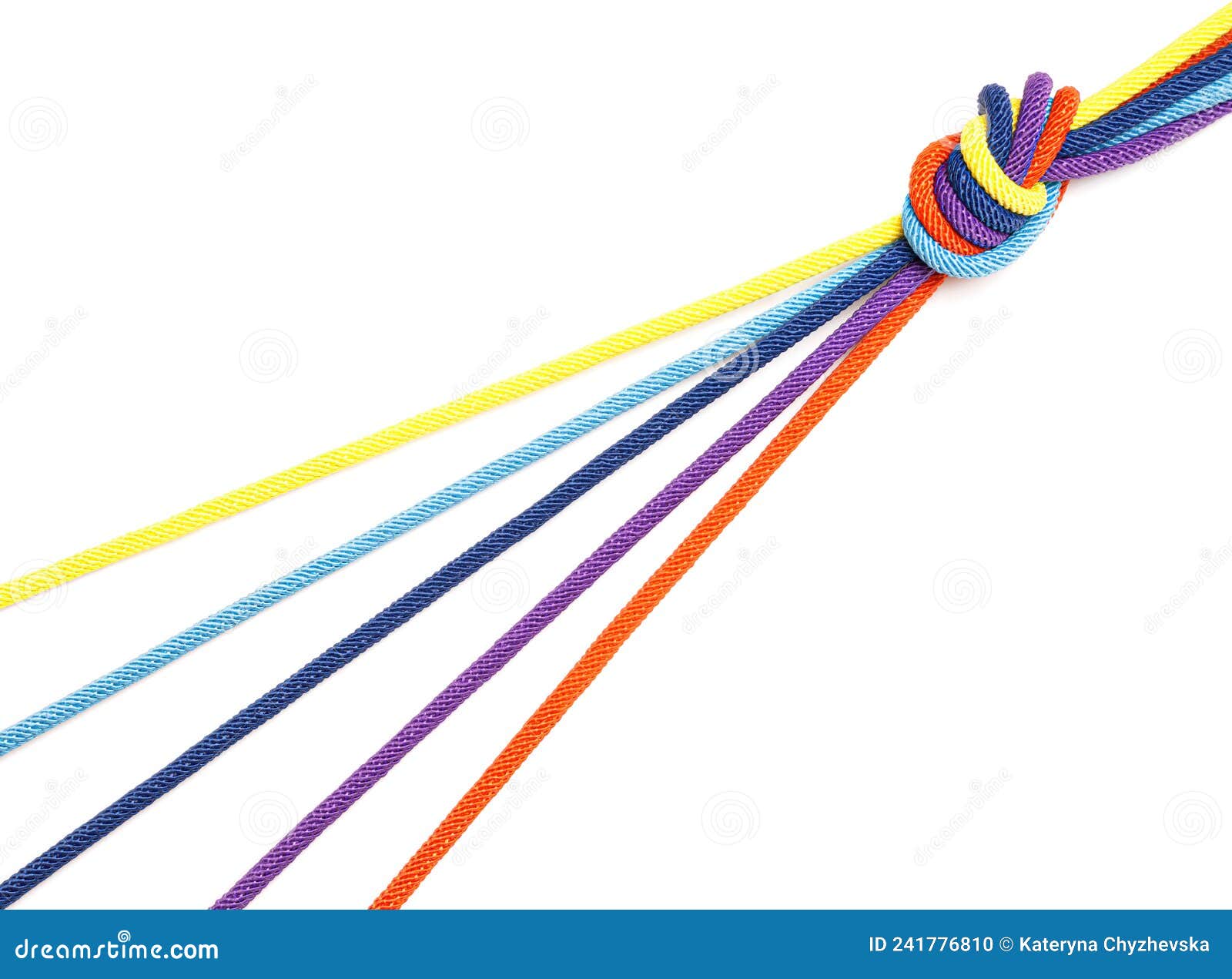 Five Multi-colored Cords Come Together in One Knot Stock Photo - Image ...