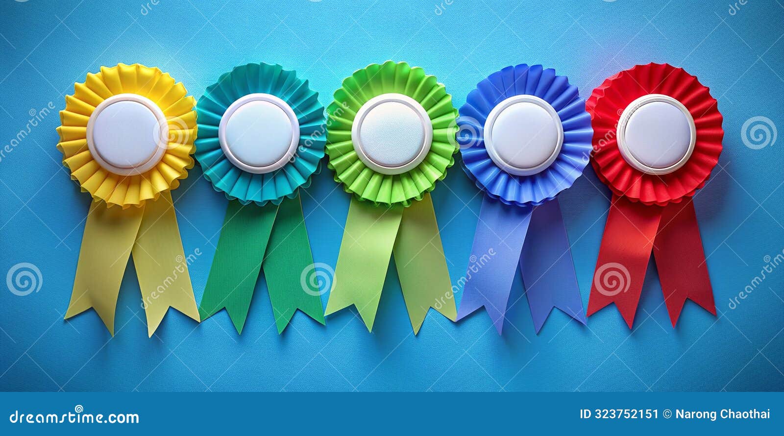 Five Multi Colored Emblem Ribbons on a Blue Background AI-Generated ...