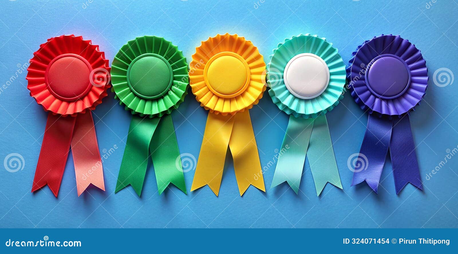 Five Multi Colored Emblem Ribbons on a Blue Background AI Generative ...