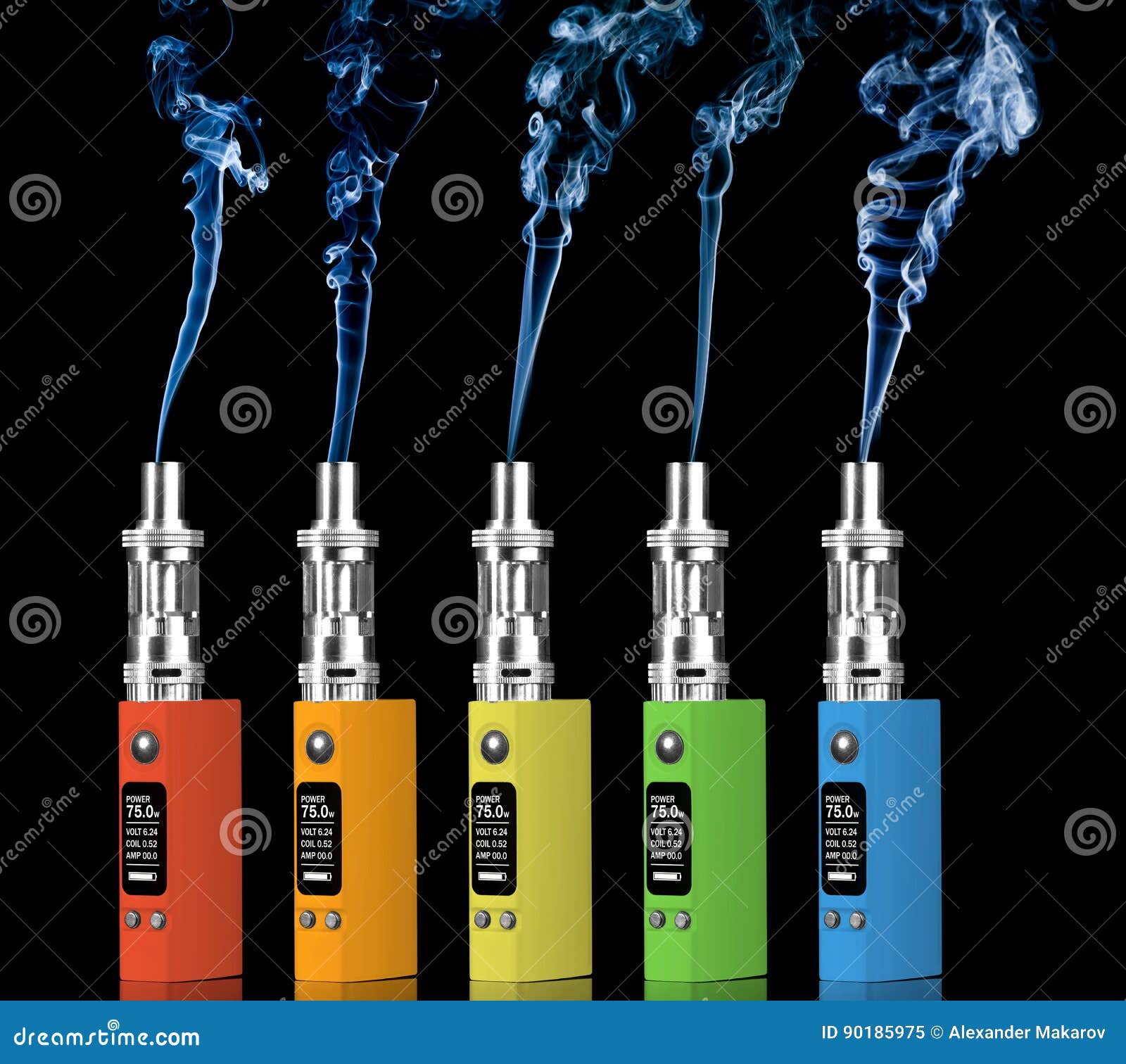 Five Multicolored Electronic Cigarettes Stock Image - Image of closeup ...