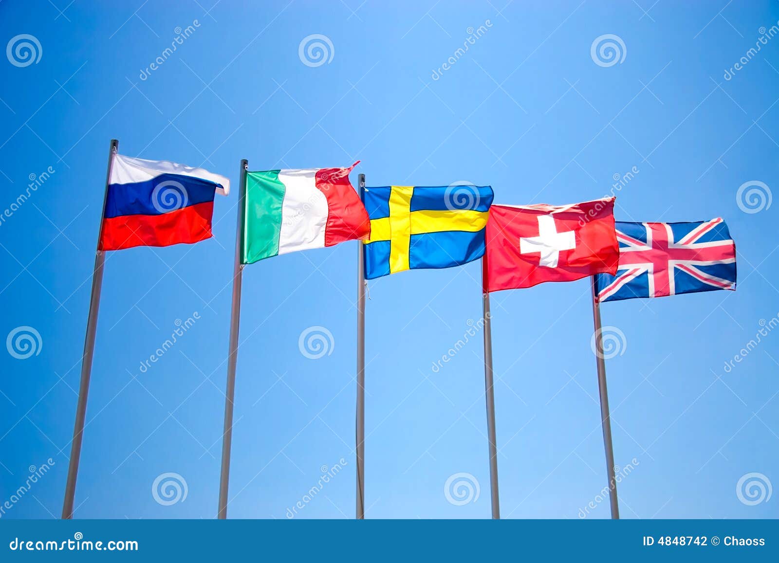 Five National Flags on Blue Sky Stock Photo - Image of nations ...