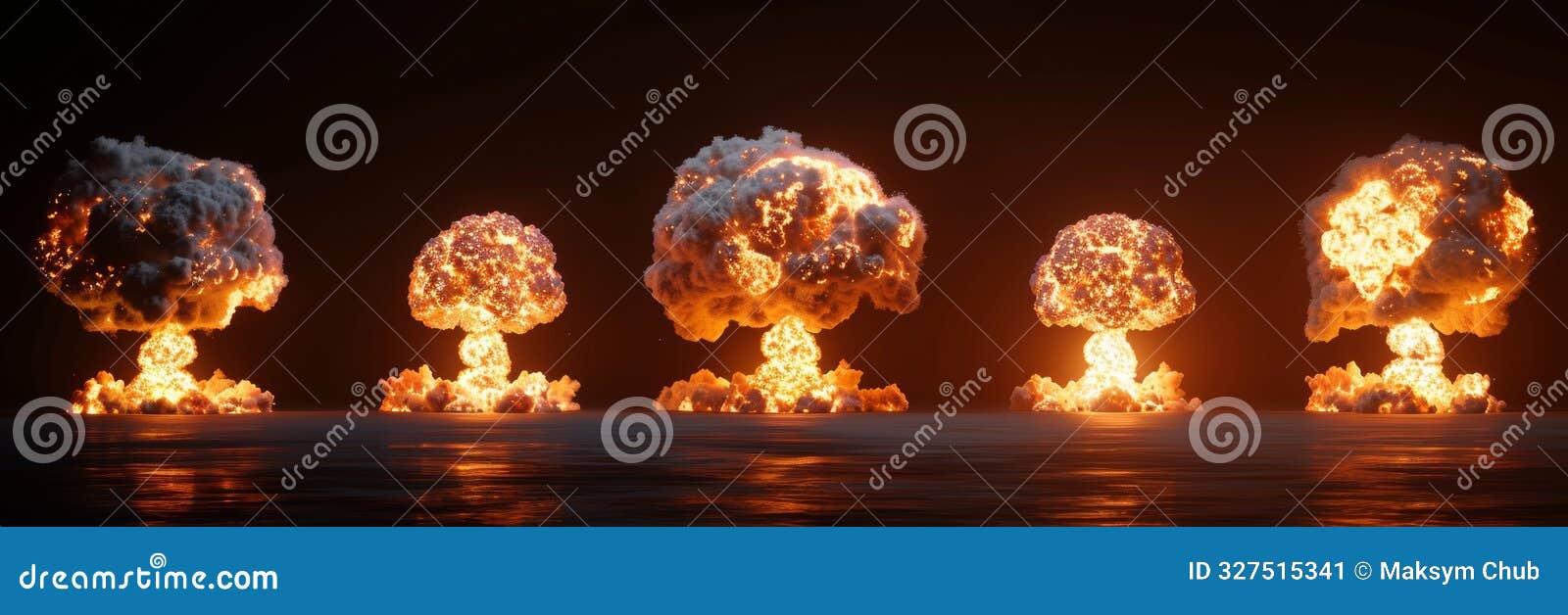 Five Nuclear Mushroom Clouds, Atomic Bomb Explosion, Nuclear Explosion ...