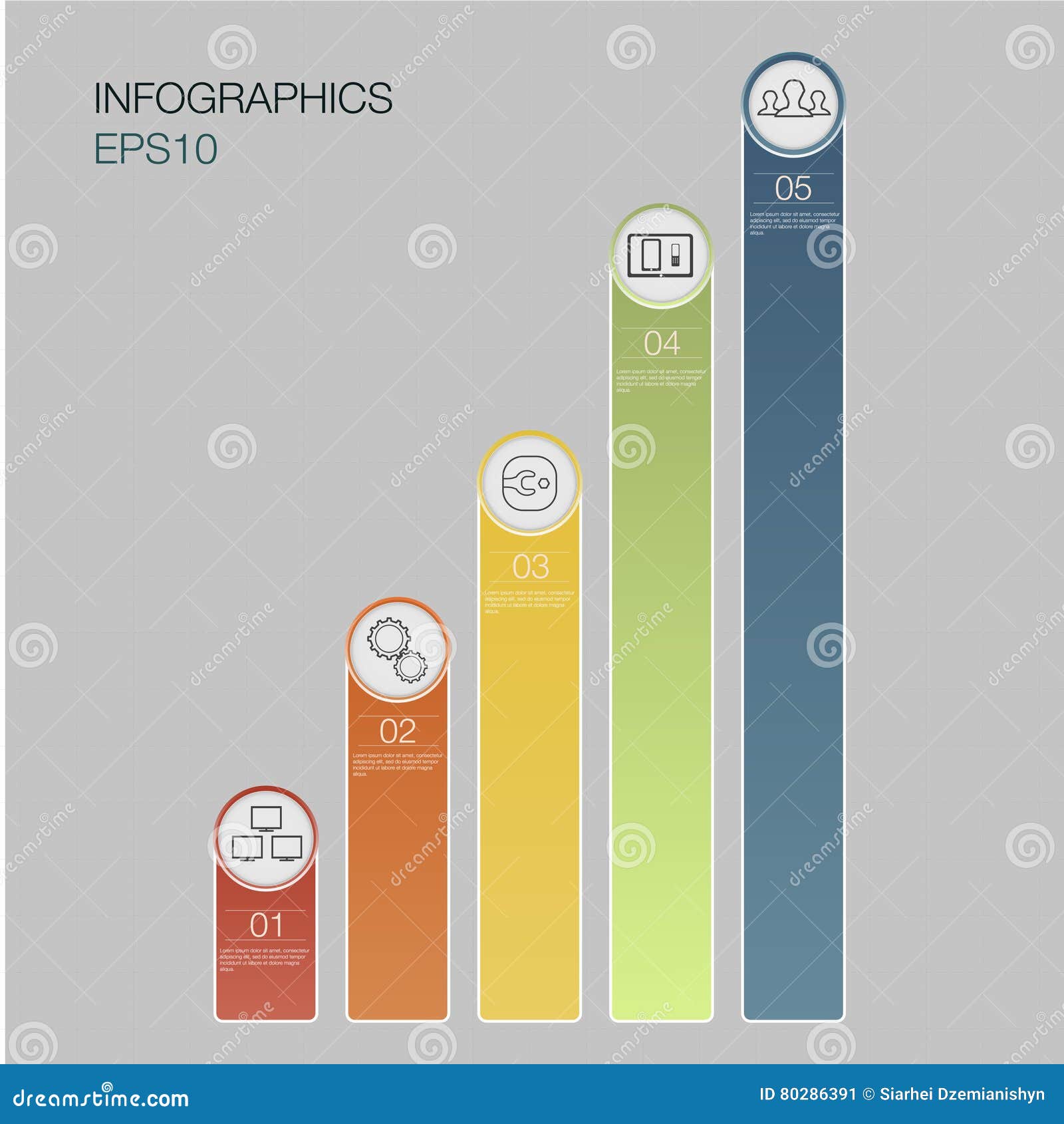 Five Number Banners, Business Graph, Color Data Columns with 5 Options ...