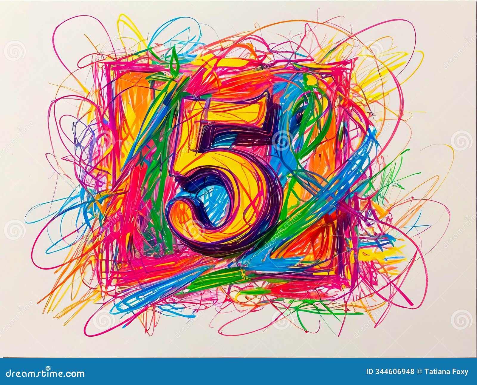 Five 5 Number in Chaotic Wax Crayon Drawing Style Stock Photo - Image ...