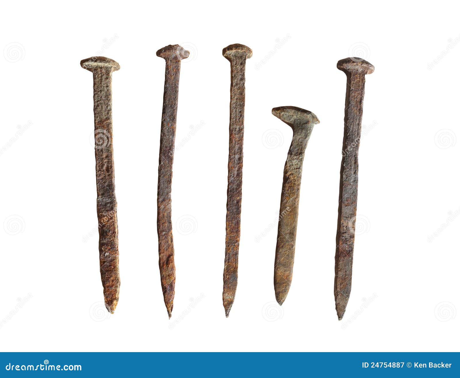 Five Old Rusted Spikes Isolated Stock Image - Image of industrial ...
