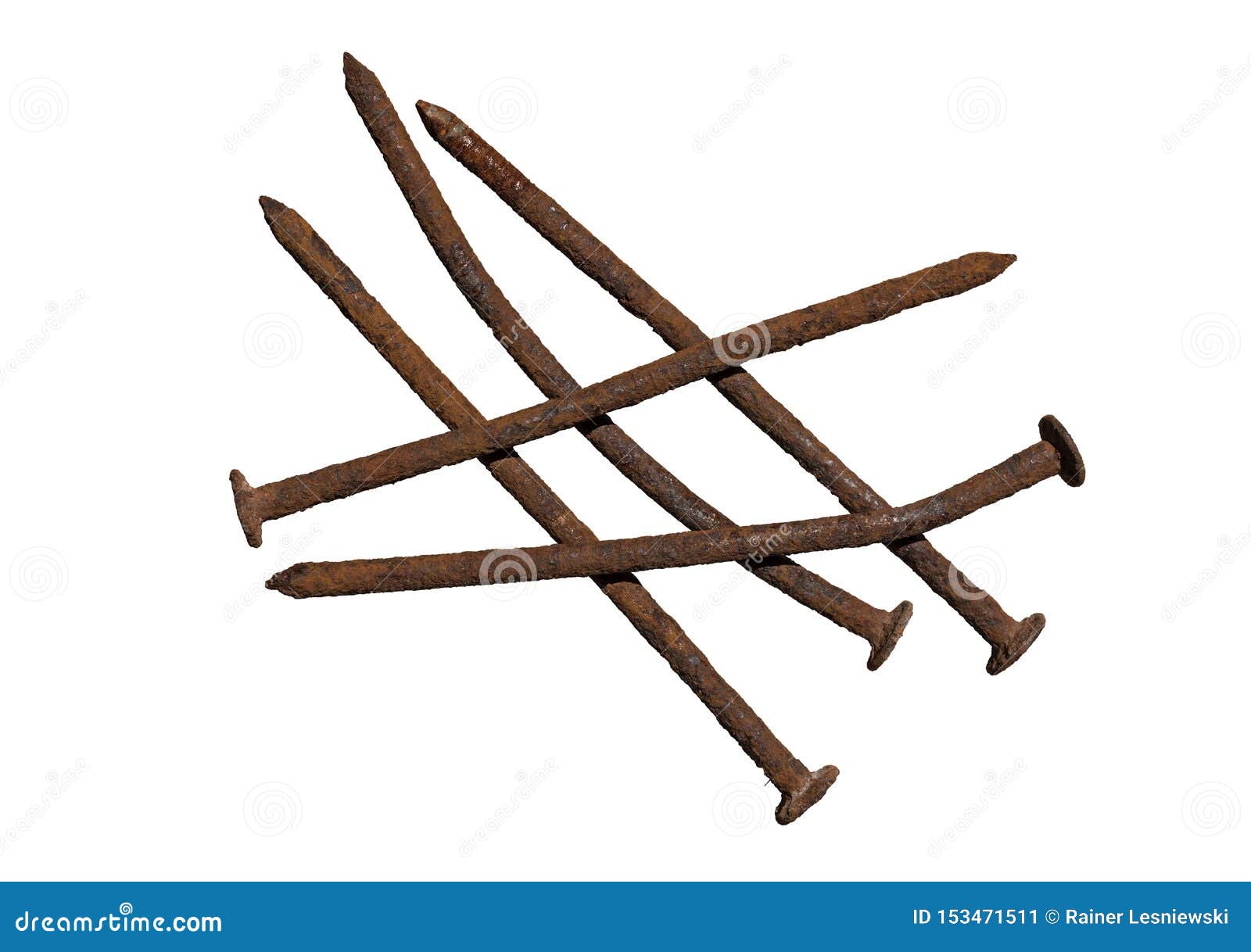Five Old Rusty and Crooked Nails Isolated Stock Image - Image of metal ...