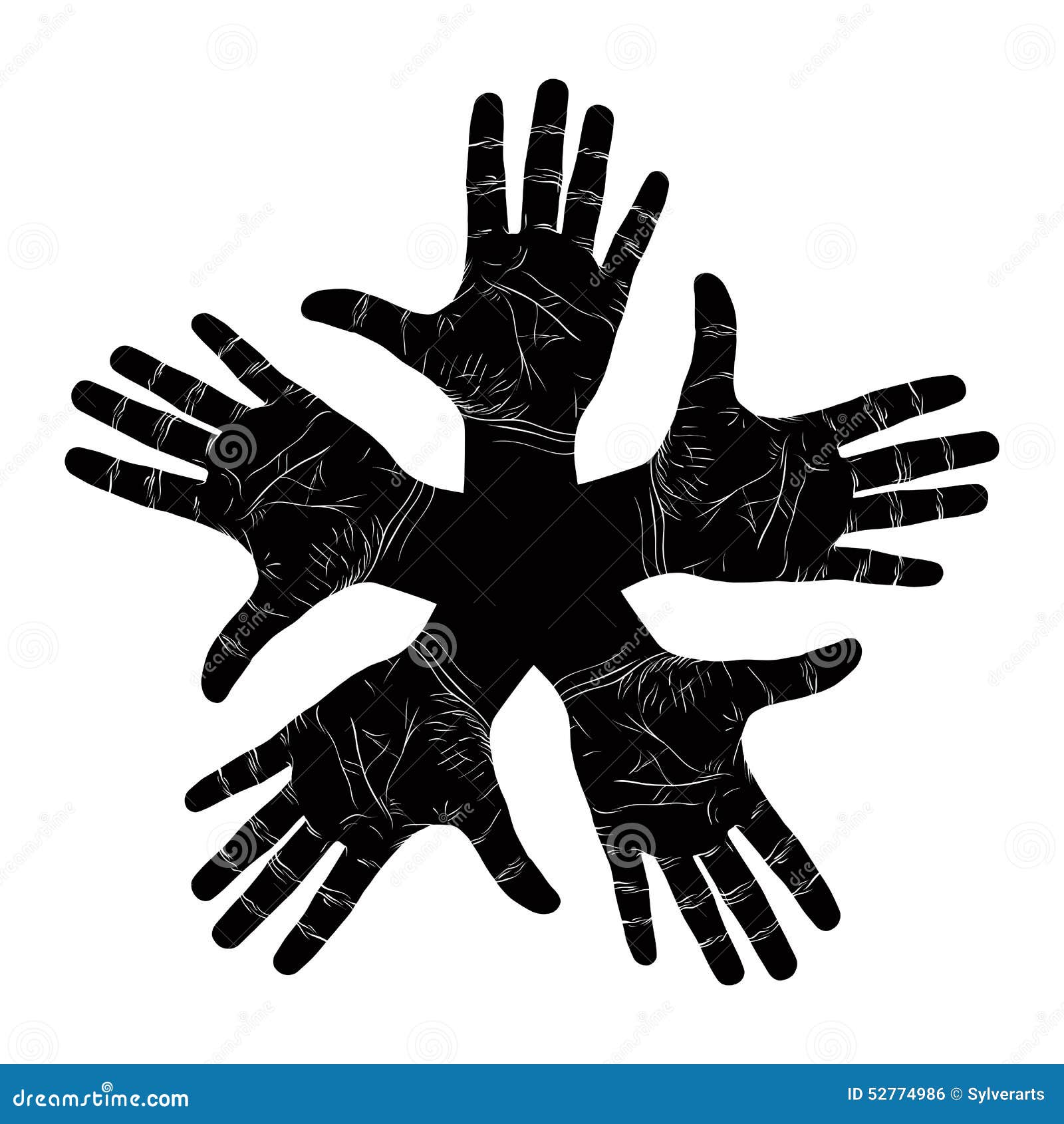 Five Open Hands Abstract Symbol, Detailed Black and White Vector Stock ...