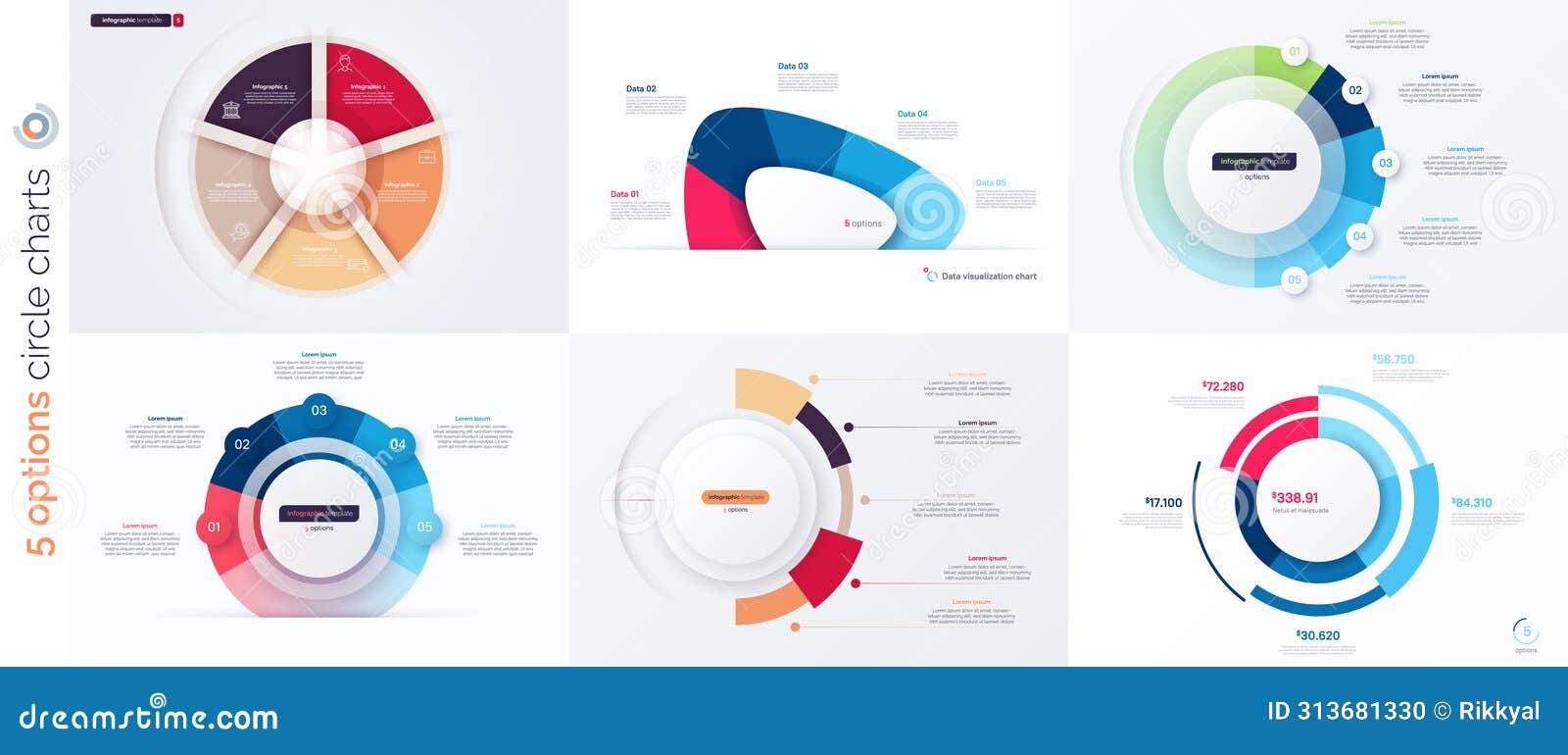 Five Option Circle Infographic Design Templates. Vector Illustration ...